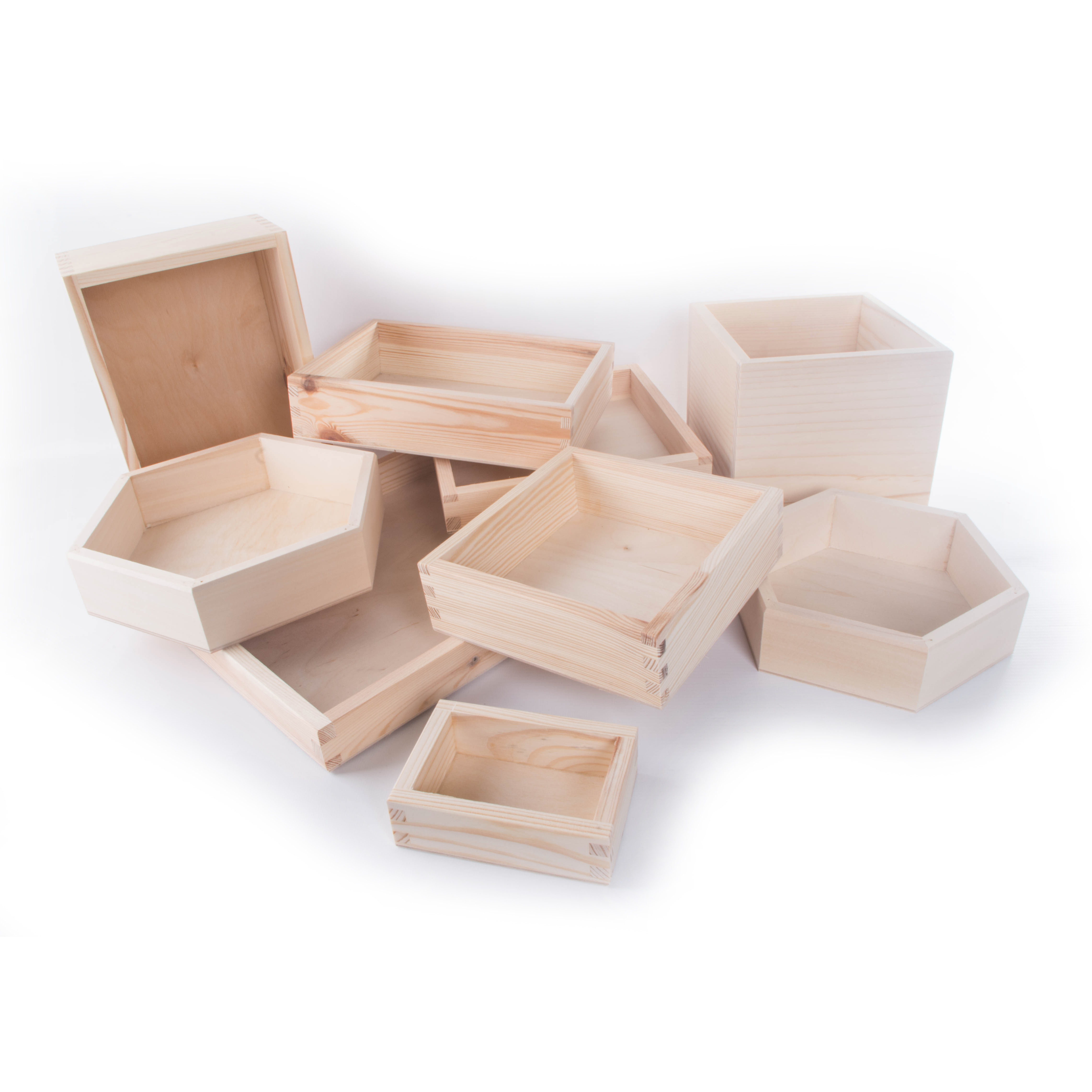 Wooden Plain Non-Lidded Open Top Display Storage Boxes Containers ...