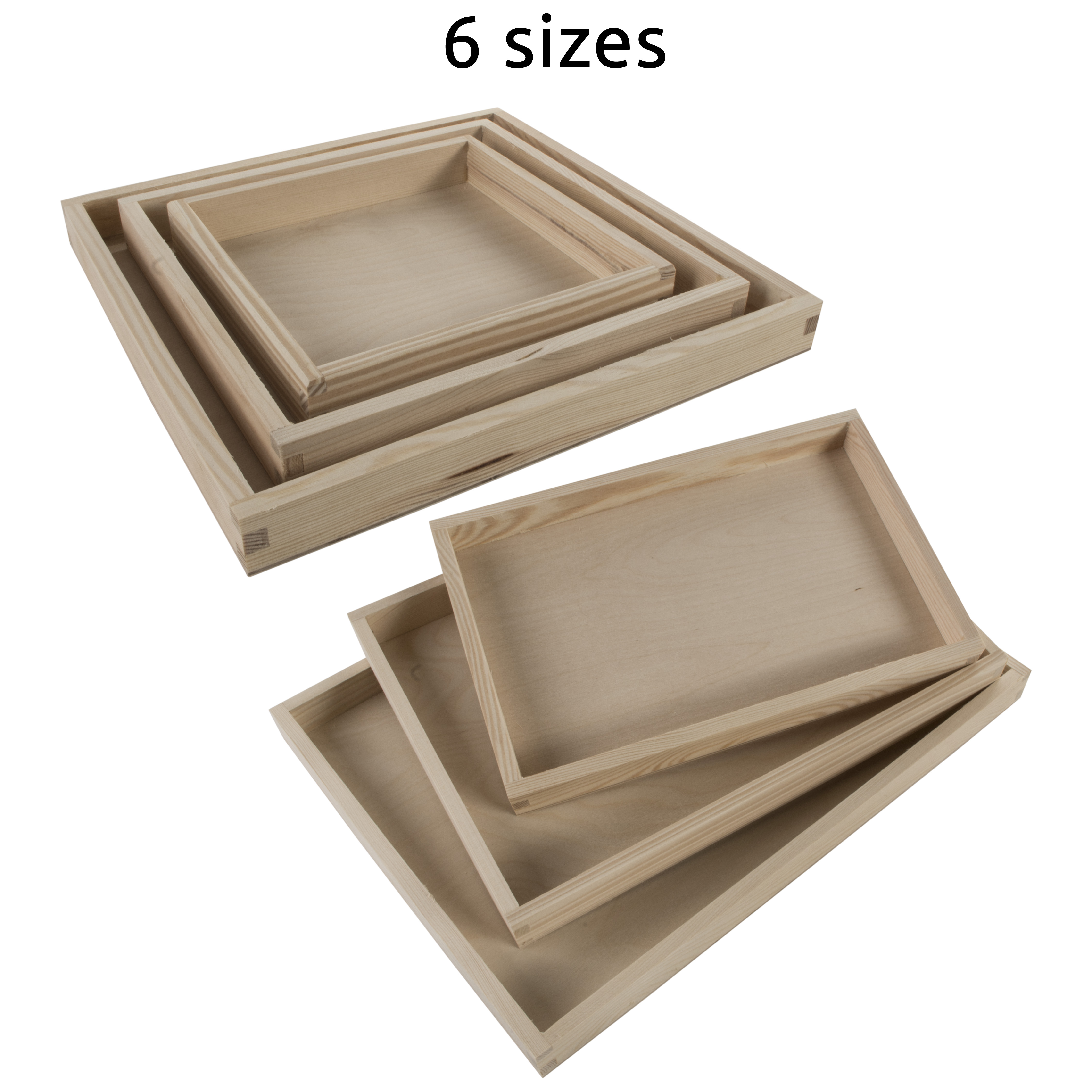 Plain Pine Wood Display Unit Open Box Shallow Slim Tray Desk Organiser ...