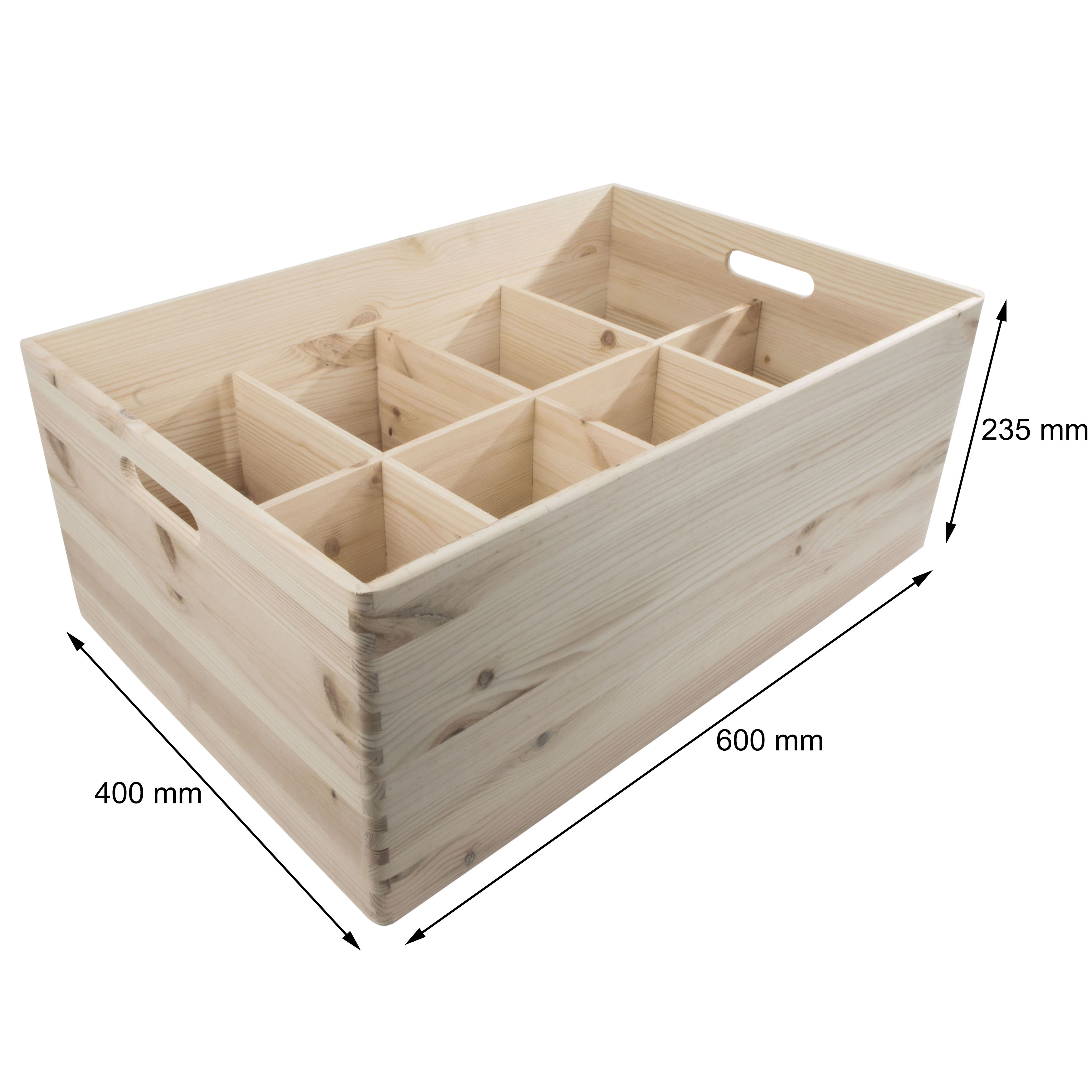 Extra Large Wooden Open Storage Box / Handles & Removable Compartments ...