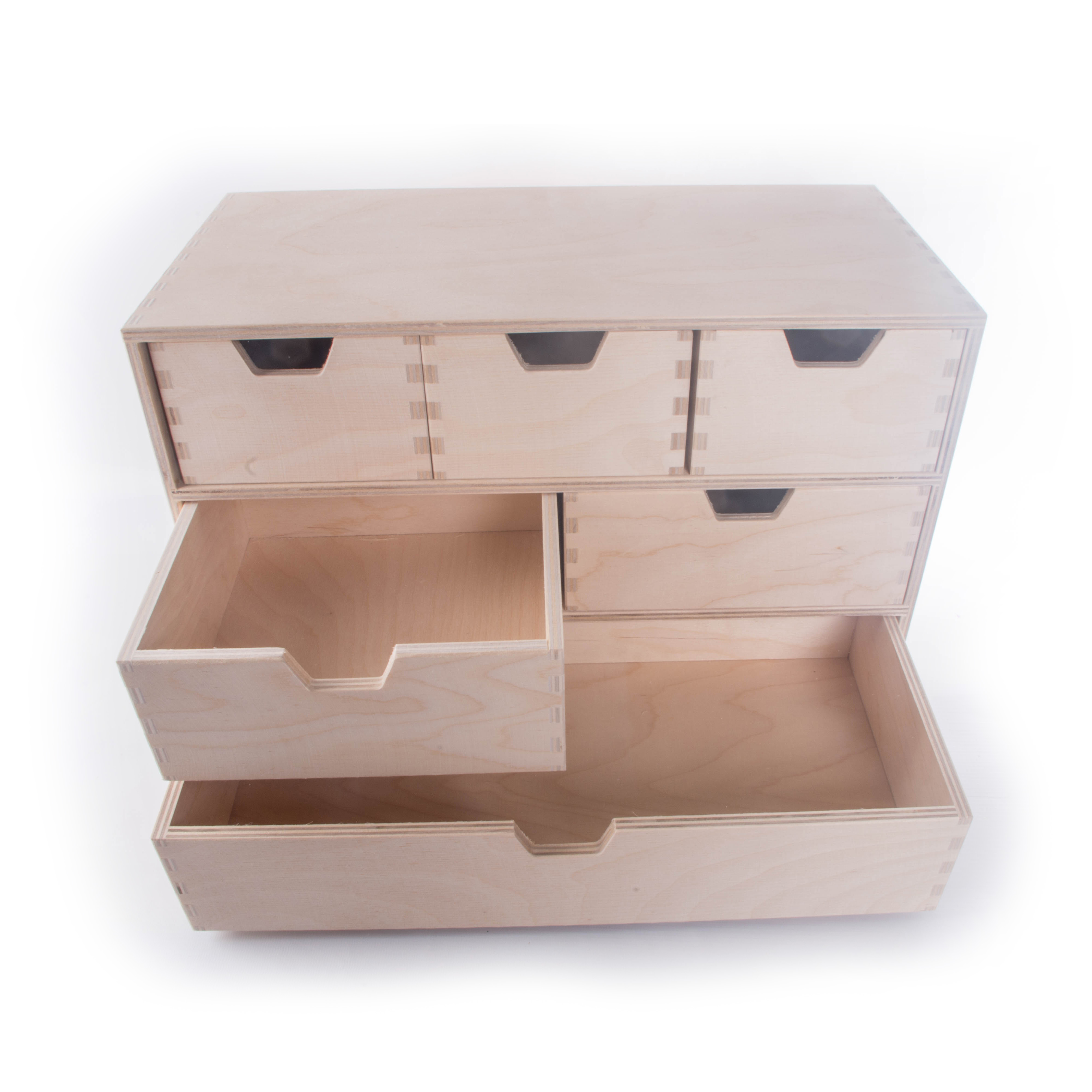 Wooden Cupboard Desk Storage Box / 6 Drawers / Unpainted Plain Chest Of ...